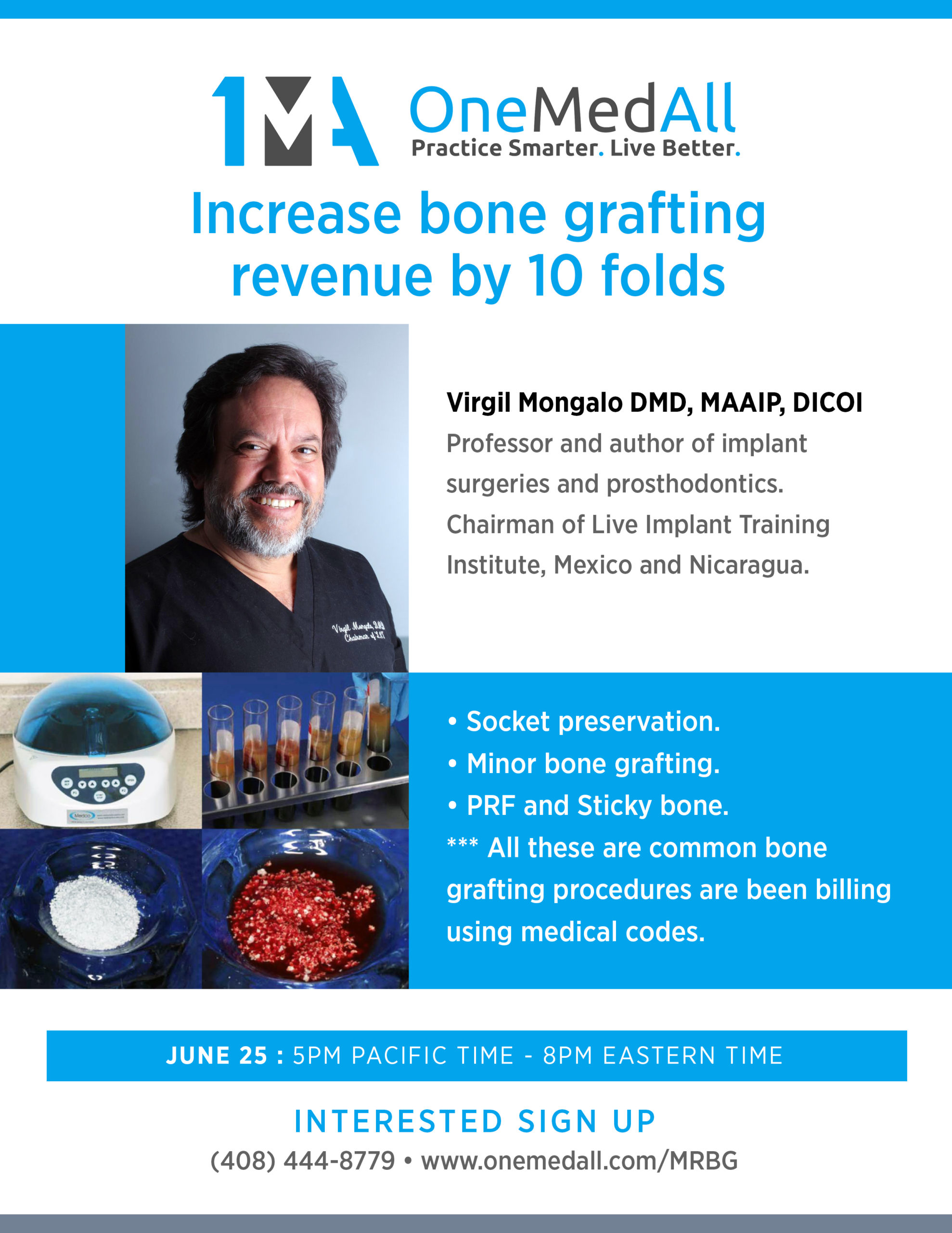 Onemedall-flyer | Live Implant Training ™ Work on Patients Dental Courses
